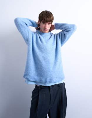 Topman loose knit crew jumper in mid blue | ASOS