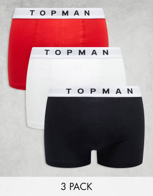 Topman - Lot de 3 boxers - Noir/blanc/rouge | ASOS