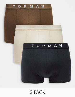 Topman - Lot de 3 boxers - Noir, marron et taupe | ASOS