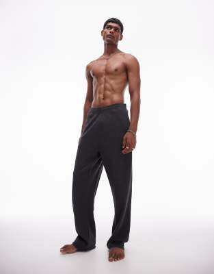 Topman lounge straight leg waffle trackies in charcoal | ASOS