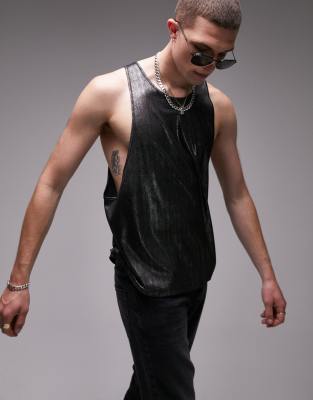 Topman metallic drape tank top in black | ASOS