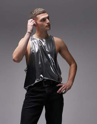 Topman metallic drape vest in silver | ASOS