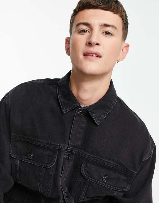 Topman Denim Jacket In Black