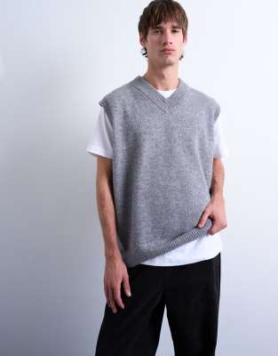 Topman oversized fit knitted v-neck tank in grey | ASOS