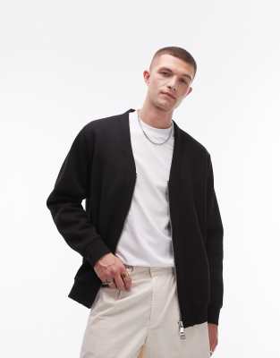 Topman oversized fit v neck zip through sweat in black | ASOS