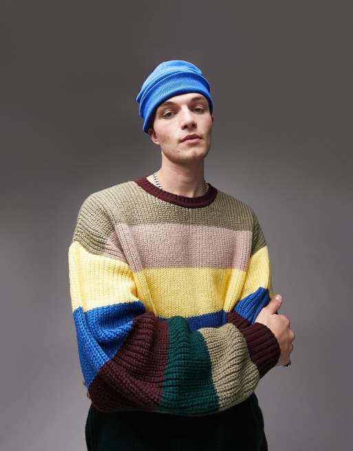 Topman oversized knitted sweater with large stripe in multi | ASOS