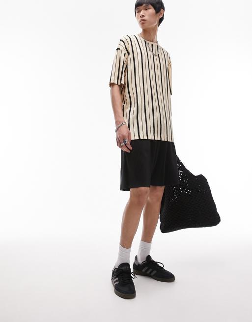 Topman Oversized T Shirt Met Verticale Strepen Met Textuur In Ecru Asos