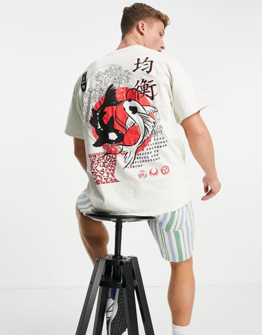 Topman Oversized T Shirt With Front And Back Balance Print In Ecru Asos