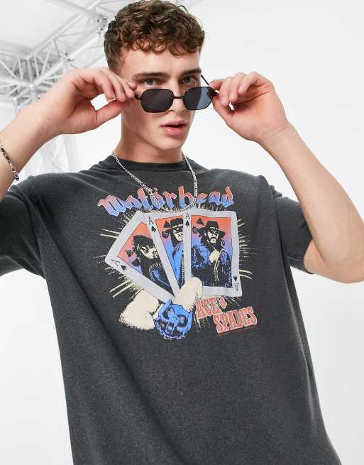 Topman oversized t-shirt with Motorhead cards print in washed black | ASOS
