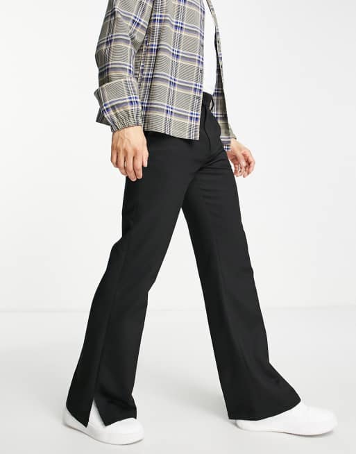 Topman Pantalon évasé En Sergé Structuré Noir Asos