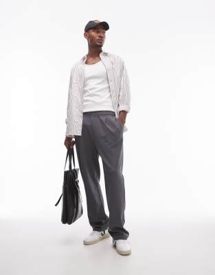Topman pleat front straight leg trackies in charcoal | ASOS