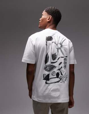 Topman premium relaxed fit t-shirt with front and back abstract scribble raised print and ...