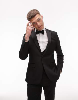 Topman Premium wool mix slim tuxedo jacket in black | ASOS