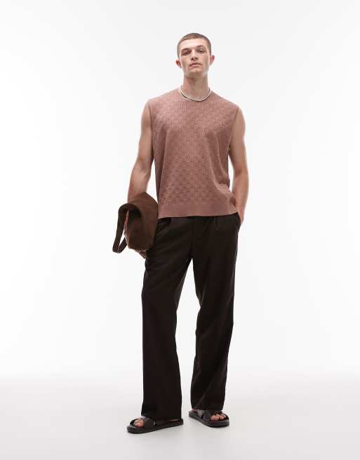 Topman relaxed fit basket-weave knit tank top in stone | ASOS