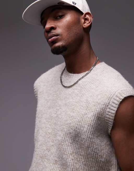 Topman relaxed fit knit tank top in stone | ASOS