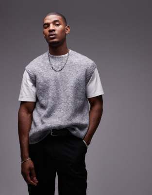 Topman relaxed fit knitted tank top in grey marl | ASOS