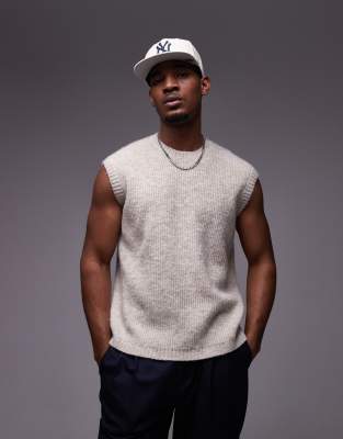 Topman relaxed fit knitted tank top in stone | ASOS
