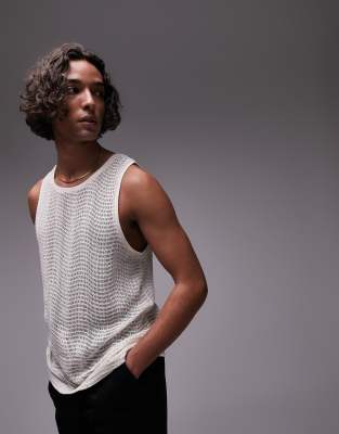 Topman relaxed fit open knit tank top in ecru | ASOS