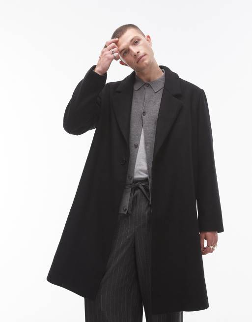 Topman relaxed single breasted overcoat in black | ASOS