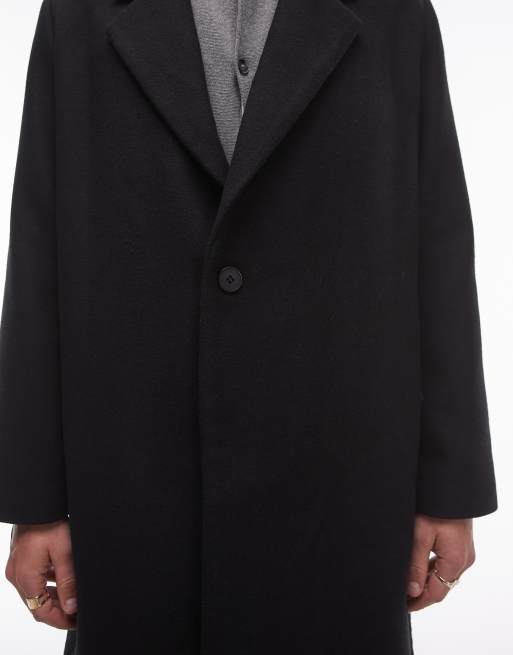 Topman relaxed single breasted overcoat in black | ASOS