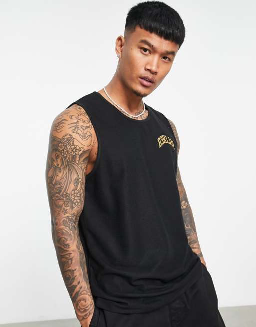 Topman relaxed textured tank top with Berlin print in black | ASOS