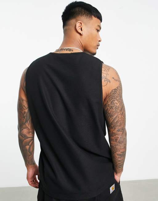 Topman relaxed textured tank top with Berlin print in black | ASOS