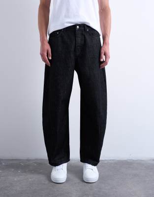 Topman rigid barrel jean in raw black | ASOS