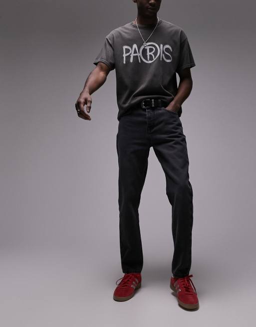 Topman rigid taper jeans in washed black | ASOS