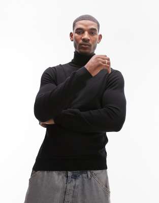 Topman roll neck jumper in black | ASOS