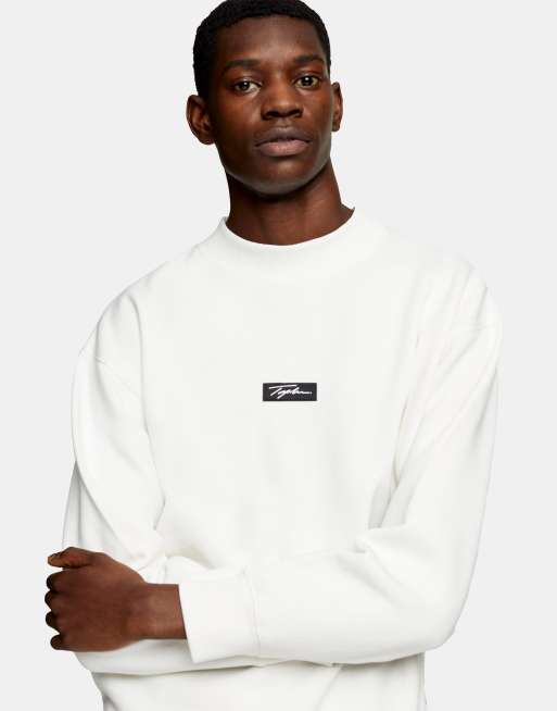 Topman signature badge sweatshirt in ecru | ASOS