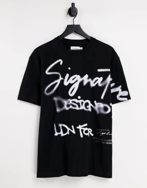 Topman – Signature – Oversized-T-Shirt in Schwarz mit Print in gemalter ...