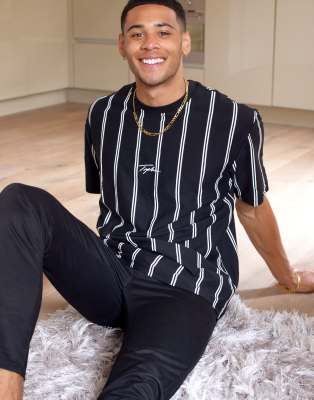 Topman Signature Oversized T-shirt With Stripe In Black | ModeSens