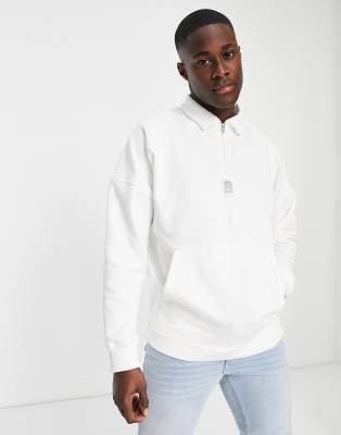 Topman Signature polo style sweatshirt in white | ASOS