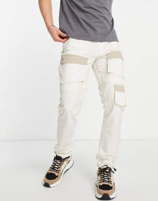 Topman skinny cargo trousers with elasticated cuff in off white | ASOS