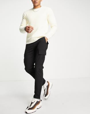 Topman skinny cargo trousers with elasticated waist in black | ASOS