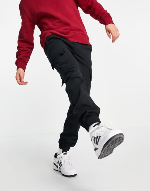 Topman Skinny Cargo Trousers With Tab Detail In Black Asos