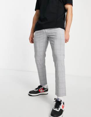 Topman skinny check pants with elasticated waist in grey | ASOS