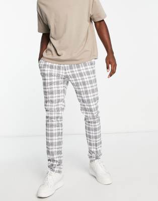 Topman skinny check trousers in grey | ASOS