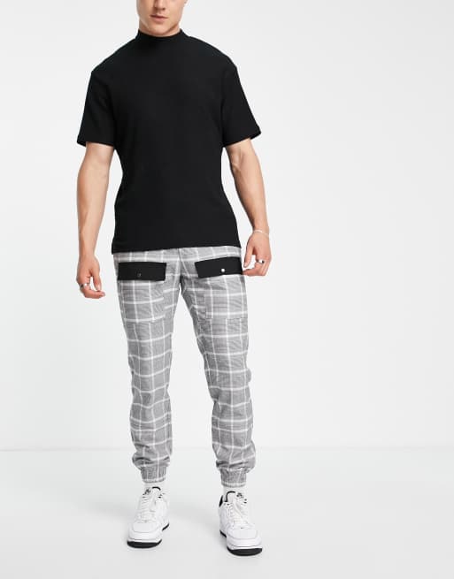 Topman skinny front pocket cargo check pants in black and white | ASOS