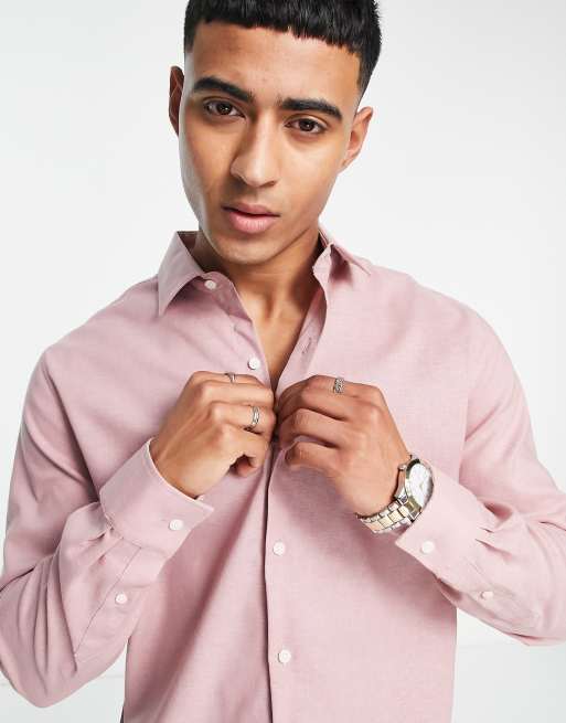 Topman smart long sleeve linen shirt in pink | ASOS
