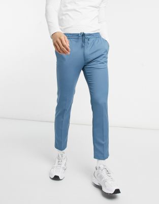 Topman smart skinny trackie pants in blue | ASOS