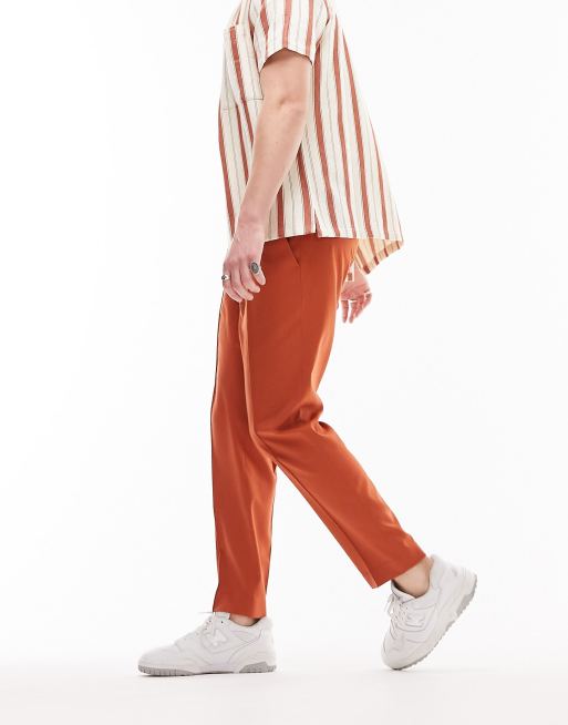 Topman smart taper pants with elasticated waistband in terracotta | ASOS