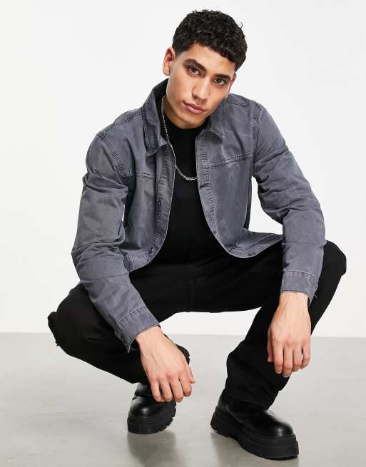 Topman stone wash jacket in black | ASOS
