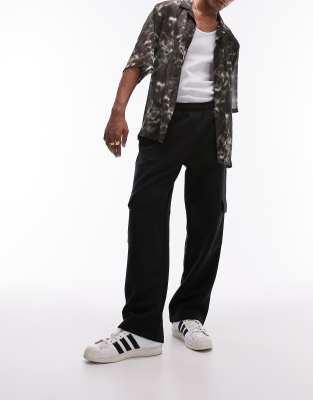 Topman straight leg cargo trackies in black | ASOS