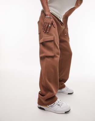 Topman straight leg cargo trackies in brown | ASOS