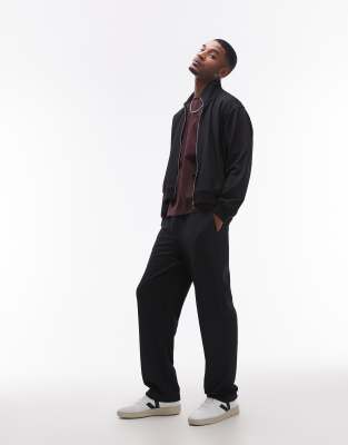 Topman straight leg micro waffle trackies in black | ASOS