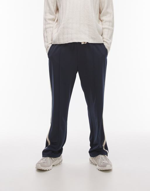Topman straight leg trackies with side stripe in navy | ASOS