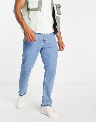 Topman straight let down hem jeans in mid wash | ASOS