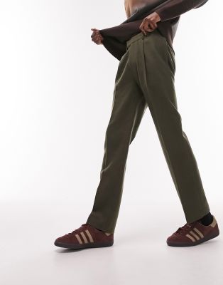 Topman straight wool mix pants in khaki | ASOS