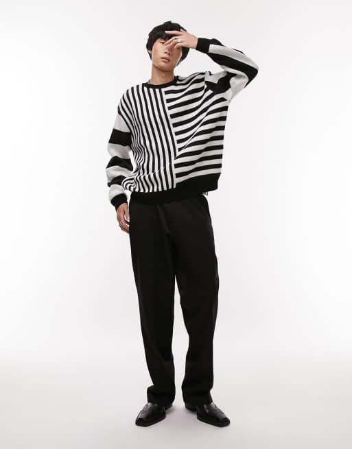 Topman Strickpullover Mit Streifenmix In Schwarz Weiß Asos